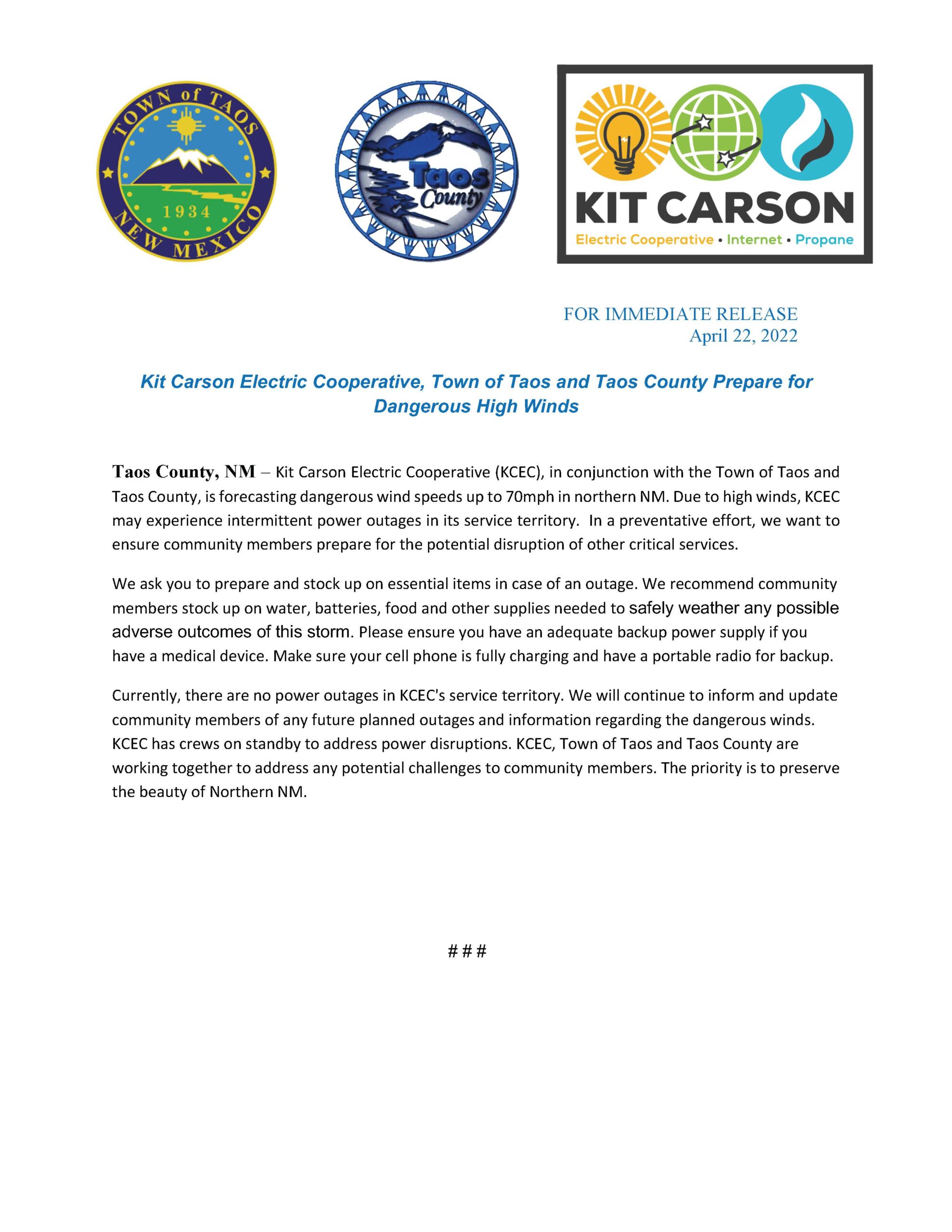 KCEC, Town of Taos and Taos County Update 04/23/2022 - Kit Carson ...