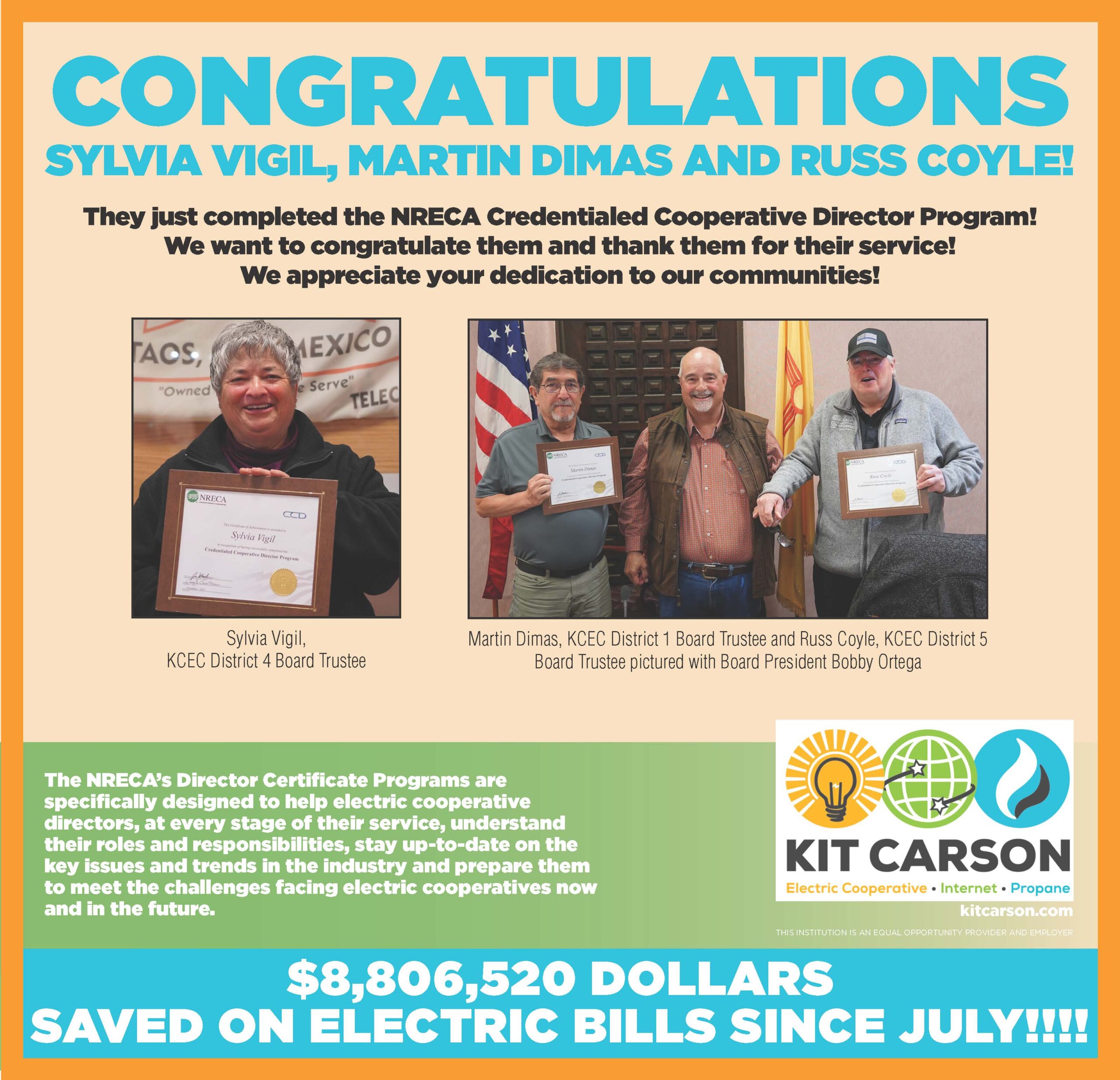 CONGRATULATIONS SYLVIA VIGIL, MARTIN DIMAS AND RUSS COYLE! KCEC Board ...